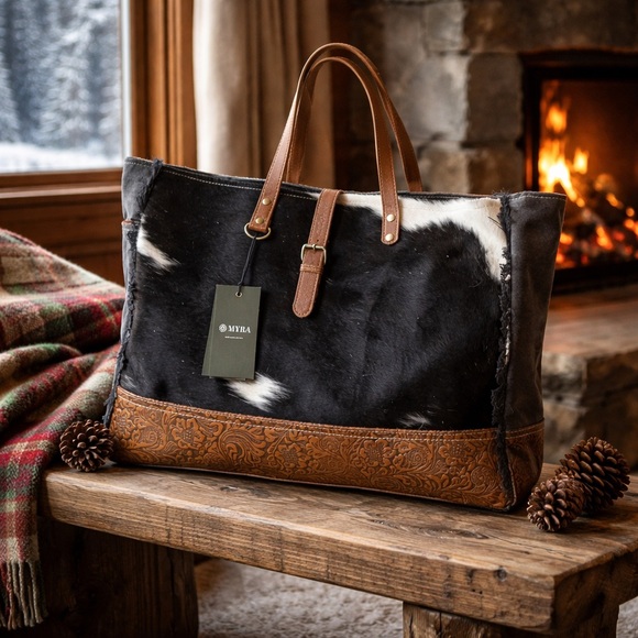 Myra Bag | Bags | New Western Myra Bag Genuine Cowhide Canvas Leather ...